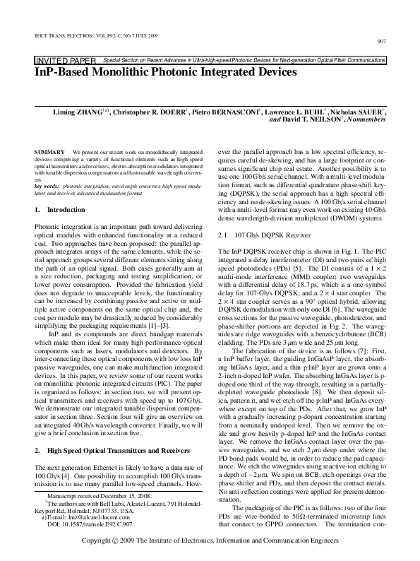 (PDF) InP-Based Monolithic Photonic Integrated Devices | Nick Sauer - Academia.edu