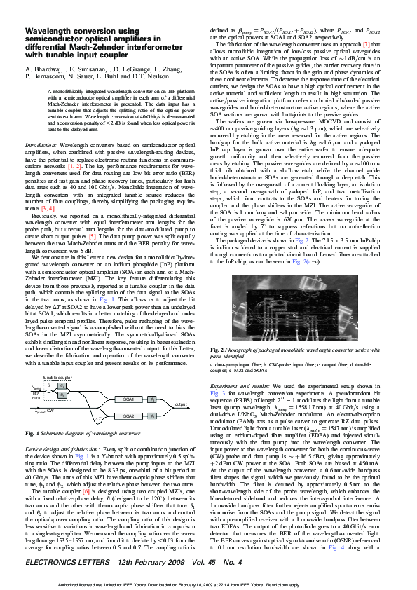 (PDF) Wavelength conversion using semiconductor optical amplifiers in differential Mach-Zehnder ...