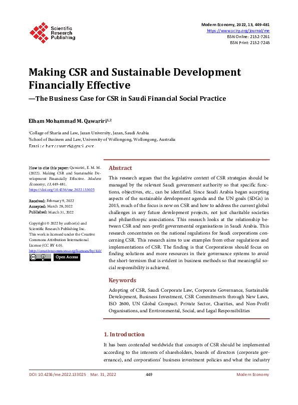 (PDF) Making CSR and Sustainable Development Financially Effective —The ...