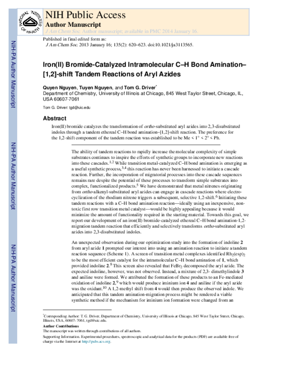 (PDF) Iron(II) Bromide-Catalyzed Intramolecular C–H Bond Amination [1,2 ...