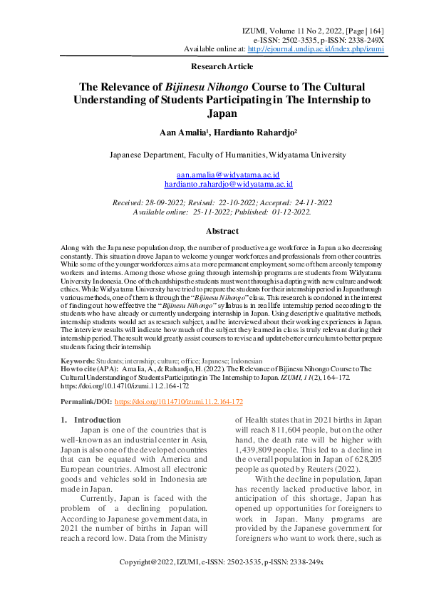 (PDF) The Relevance of Bijinesu Nihongo Course to The Cultural Understanding of Students ...