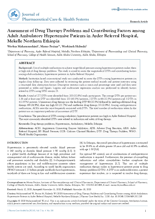 (PDF) Assessment of Drug Therapy Problems and Contributing Factors ...