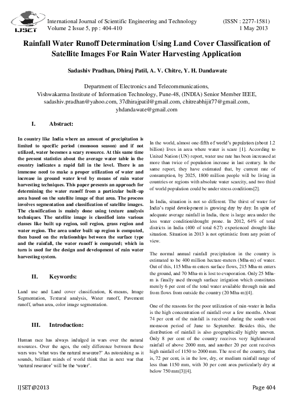 (PDF) Rainfall Water Runoff Determination Using Land Cover ...