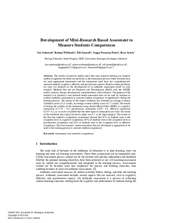 (PDF) Development of Mini-Research Based Assesment to Measure Students ...