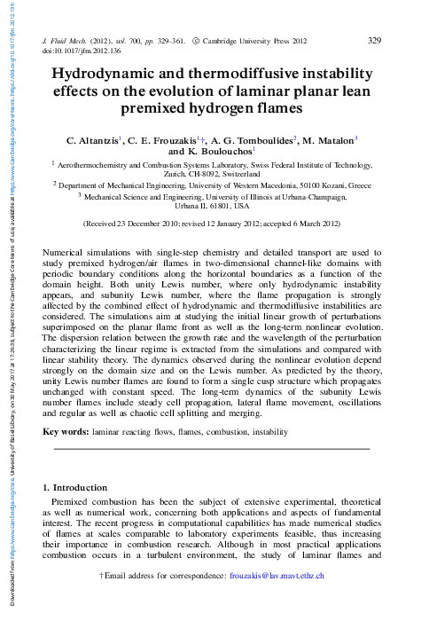 (PDF) Hydrodynamic and thermodiffusive instability effects on the evolution of laminar planar ...