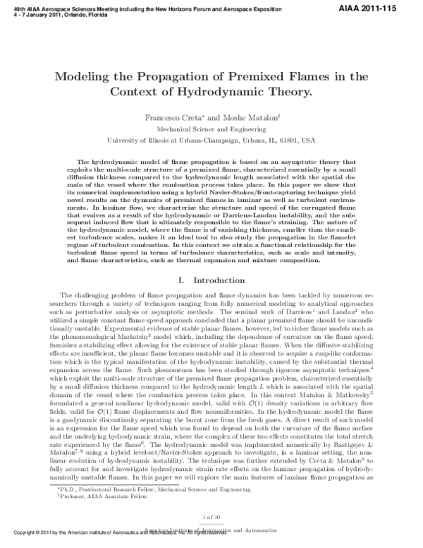 (PDF) Modeling the Propagation of Premixed Flames in the Context of ...