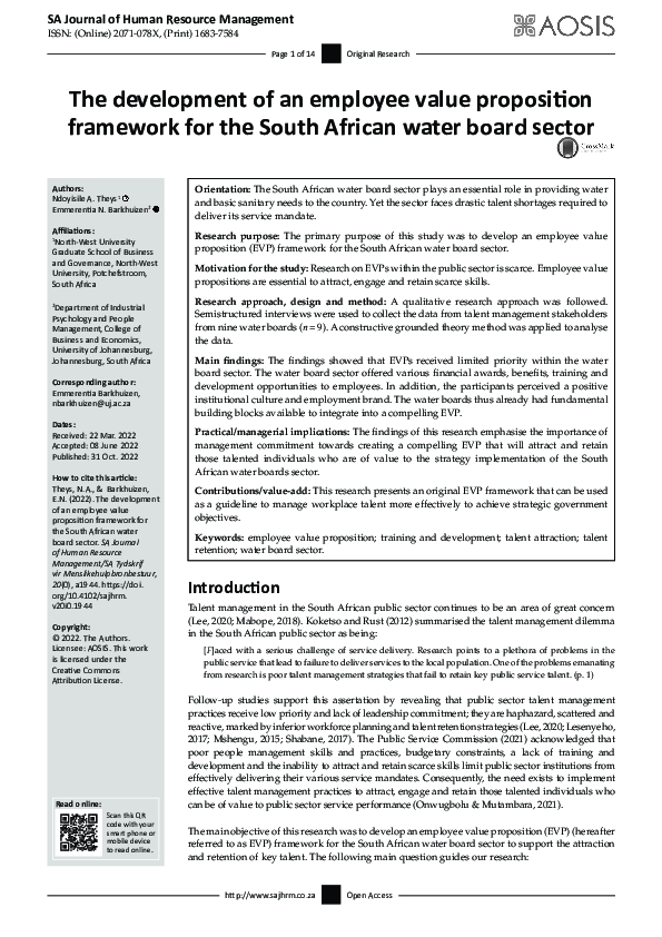 (PDF) The development of an employee value proposition framework for ...
