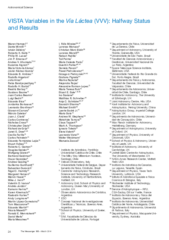 (PDF) VISTA Variables in the Vía Láctea (VVV): Halfway Status and Results
