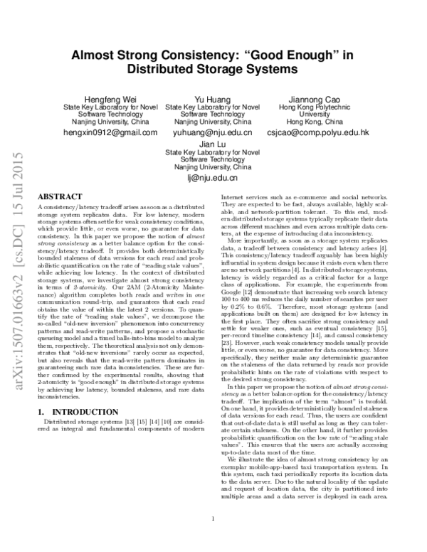 (PDF) Almost Strong Consistency: "Good Enough" in Distributed Storage Systems