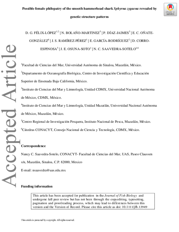 (PDF) Possible female philopatry of the smooth hammerhead shark Sphyrna ...