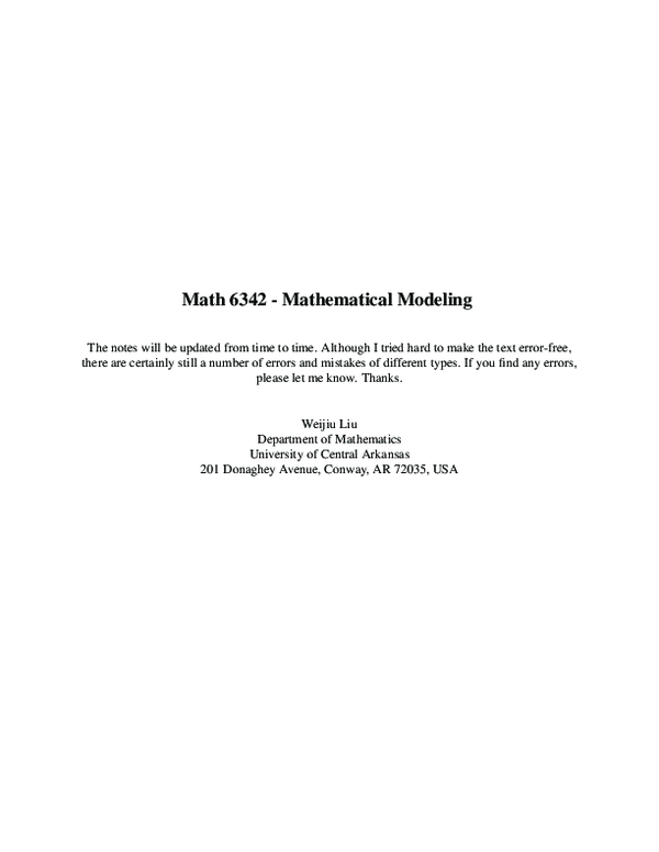 Pdf Lecture Notes On Mathematical Modeling