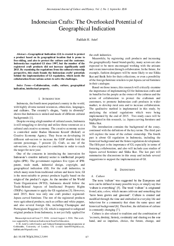 (PDF) Indonesian Crafts: The Overlooked Potential of Geographical ...