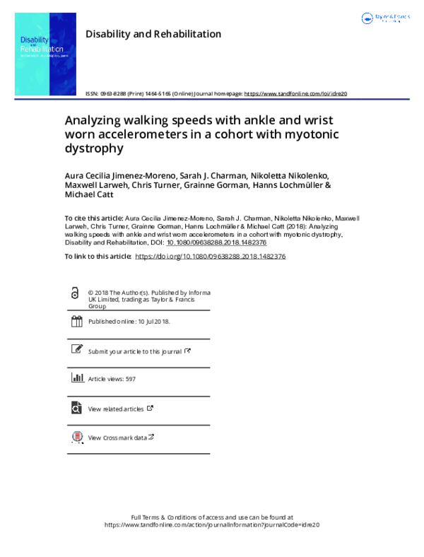 (PDF) Analyzing walking speeds with ankle and wrist worn accelerometers in a cohort with ...