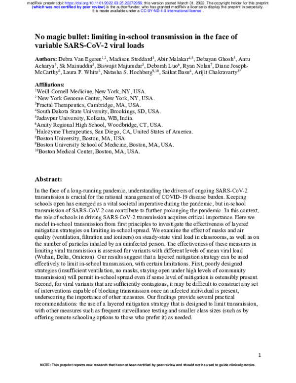 (PDF) No magic bullet: limiting in-school transmission in the face of ...