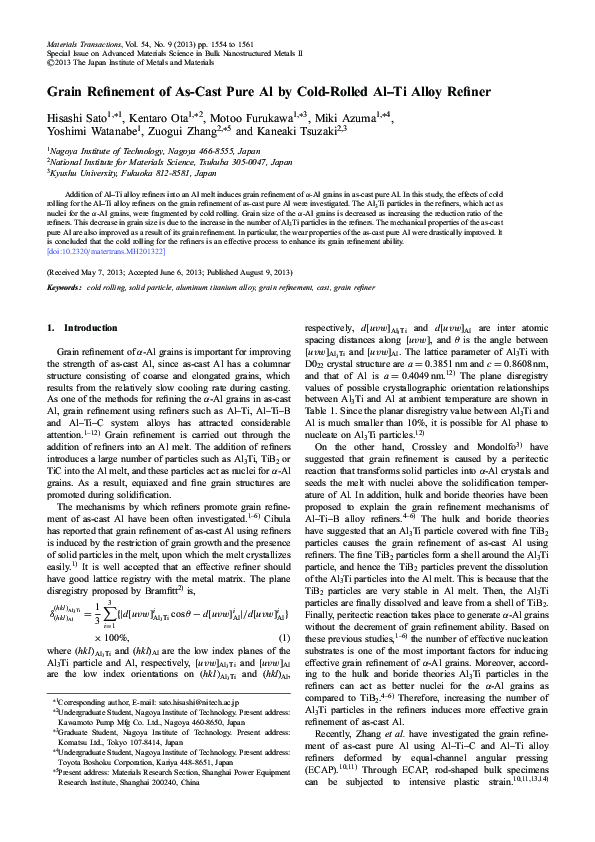 (PDF) Grain Refinement of As-Cast Pure Al by Cold-Rolled Al–Ti Alloy ...