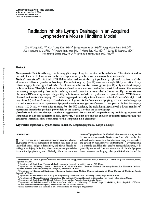(PDF) Radiation Inhibits Lymph Drainage in an Acquired Lymphedema Mouse ...