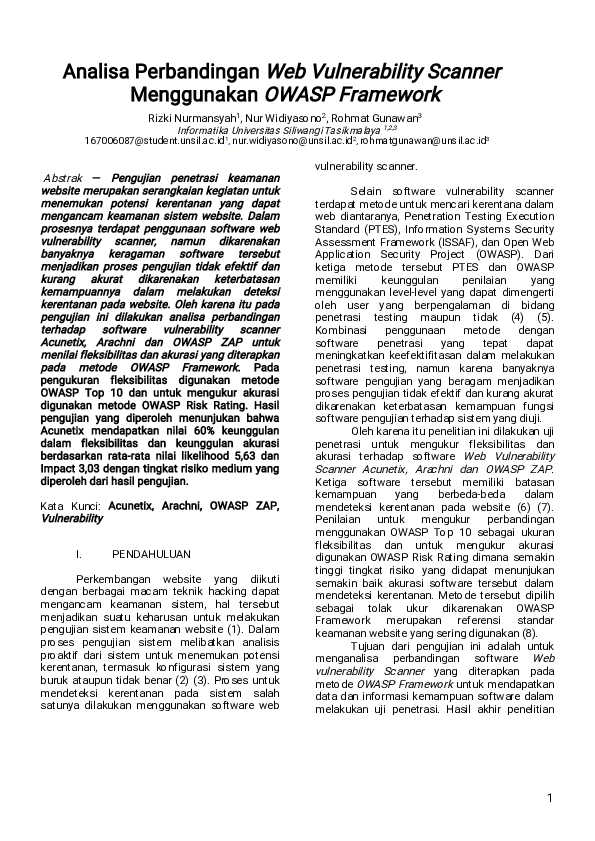 (PDF) Analisa Perbandingan Web Vulnerability Scanner Menggunakan OWASP Framework