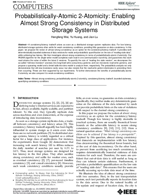 (PDF) Probabilistically-Atomic 2-Atomicity: Enabling Almost Strong Consistency in Distributed ...