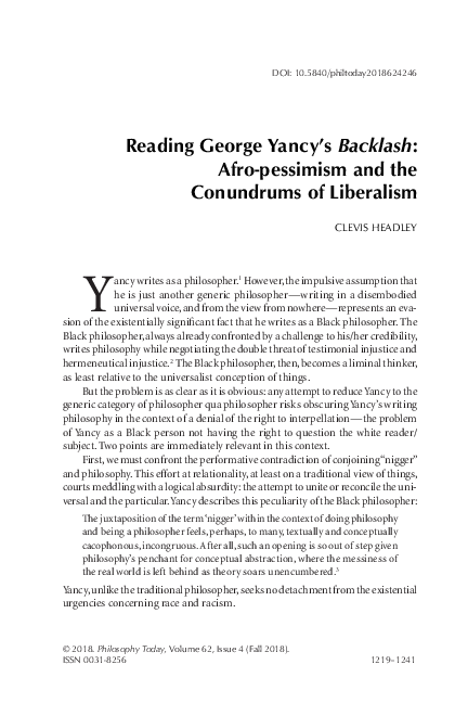 (PDF) Reading George Yancy’s Backlash