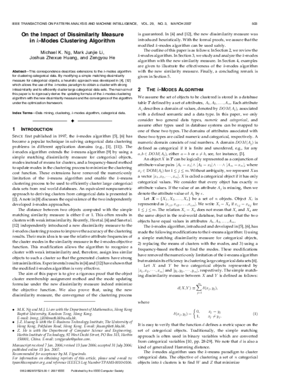 (PDF) On the Impact of Dissimilarity Measure in k-Modes Clustering Algorithm