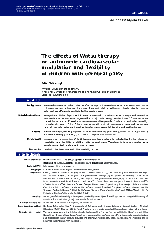 (PDF) The effects of Watsu therapy on autonomic cardiovascular ...