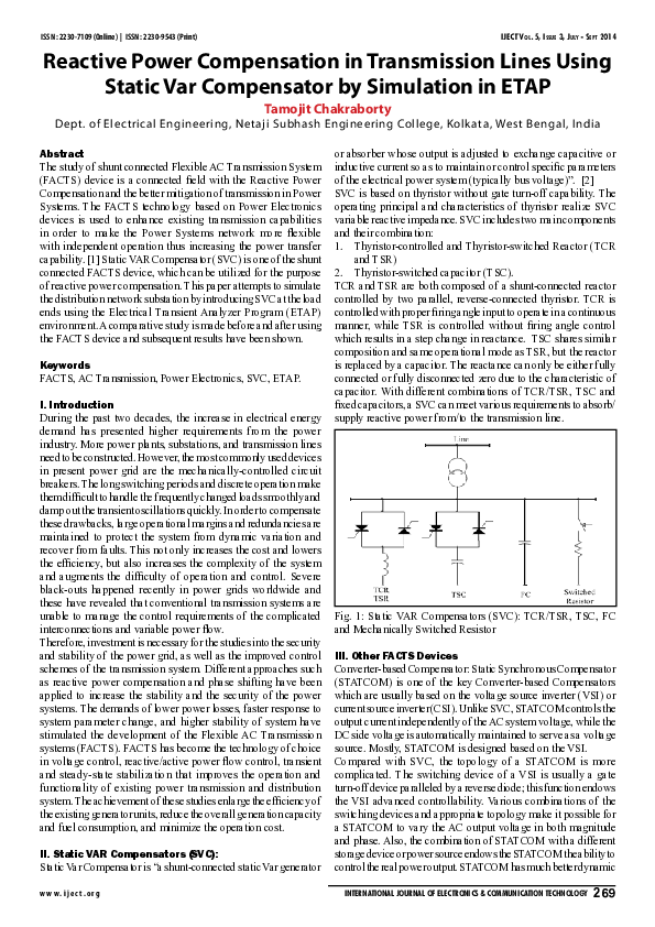 Pdf Reactive Power Compensation In Transmission Lines Using Static Var Compensator By