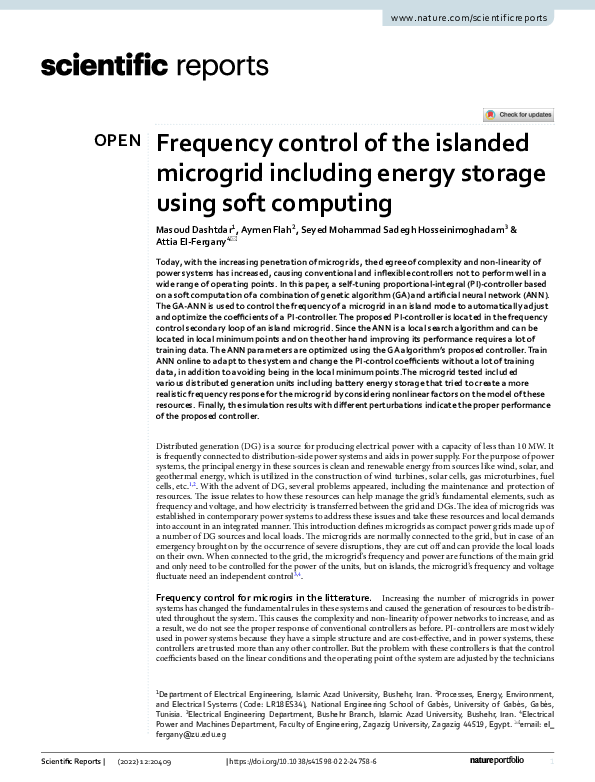 (PDF) Frequency control of the islanded microgrid including energy storage using soft computing