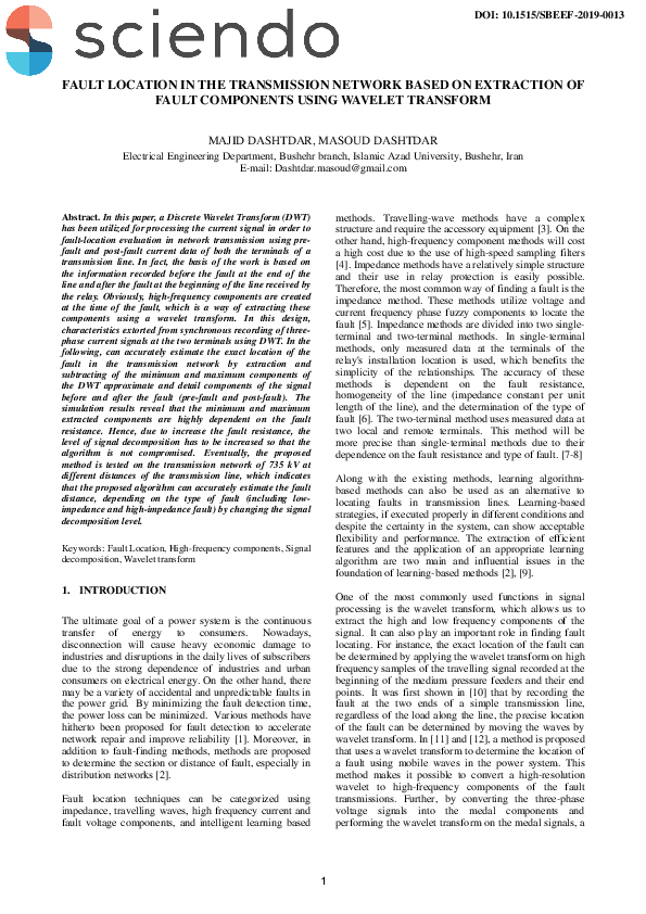 Pdf Fault Location In The Transmission Network Based On Extraction Of Fault Components Using