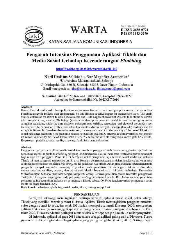 (PDF) Pengaruh Intensitas Penggunaan Aplikasi Tiktok dan Media Sosial terhadap Kecenderungan ...