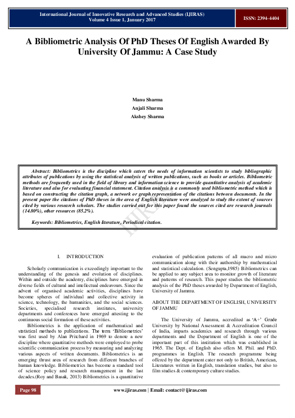 (PDF) A Bibliometric Analysis Of PhD Theses Of English Awarded By ...