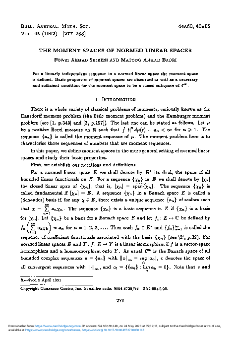 (PDF) The moment spaces of normed linear spaces | Ahmad Badri - Academia.edu