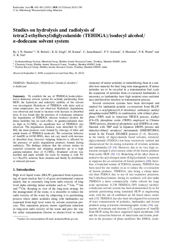 (PDF) Studies on hydrolysis and radiolysis of tetra(2-ethylhexyl ...