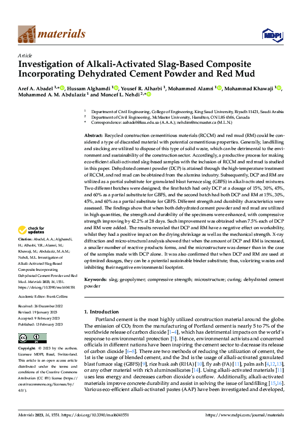(PDF) Investigation of Alkali-Activated Slag-Based Composite ...