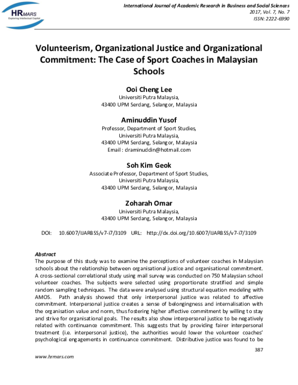 (PDF) Volunteerism, Organizational Justice and Organizational ...