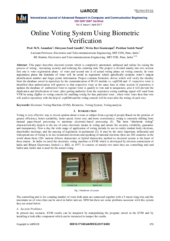(PDF) Online Voting System Using Biometric Verification
