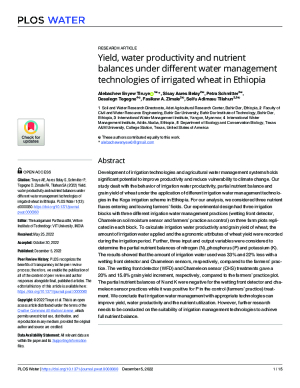 (PDF) Yield, water productivity and nutrient balances under different ...