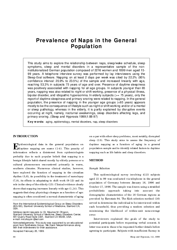 (PDF) Prevalence of naps in the general population