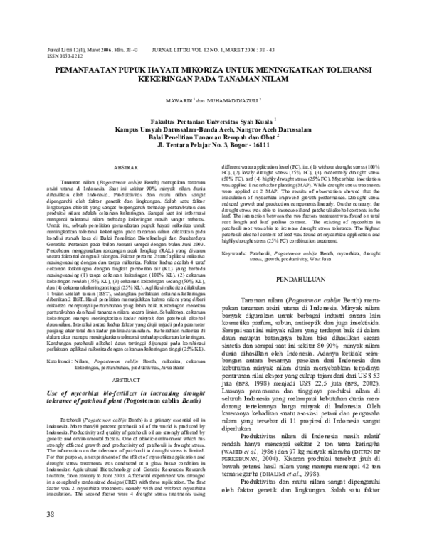 Pdf Pemanfaatan Pupuk Hayati Mikoriza Untuk Meningkatkan Toleransi
