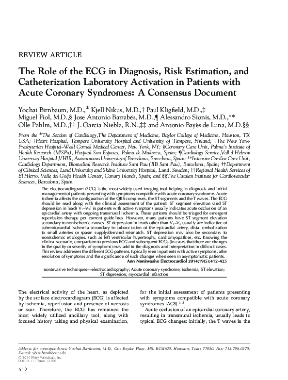 Pdf The Role Of The Ecg In Diagnosis Risk Estimation And 2563