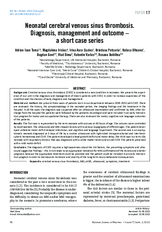 (PDF) Neonatal cerebral venous sinus thrombosis. Diagnosis, management ...