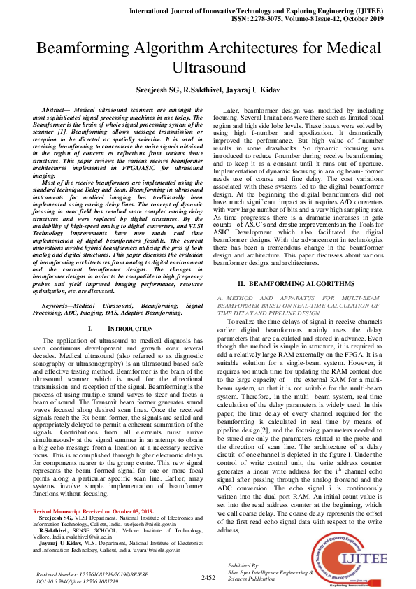 (PDF) Beamforming Algorithm Architectures for Medical Ultrasound
