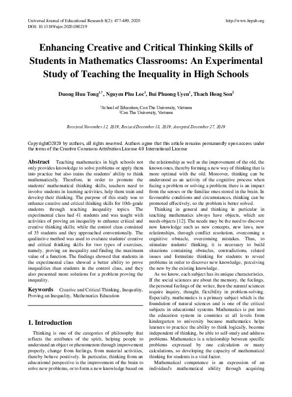 (PDF) Enhancing Creative and Critical Thinking Skills of Students in ...