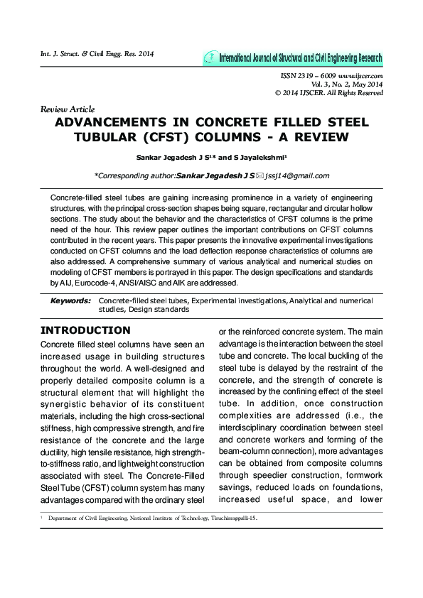 (PDF) Advancements in Concrete Filled Steel Tubular ( CFST ) Columns-A ...