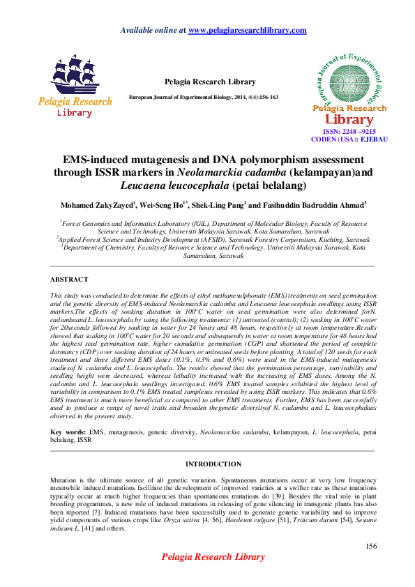 (PDF) EMS-induced mutagenesis and DNA polymorphism assessment through ...