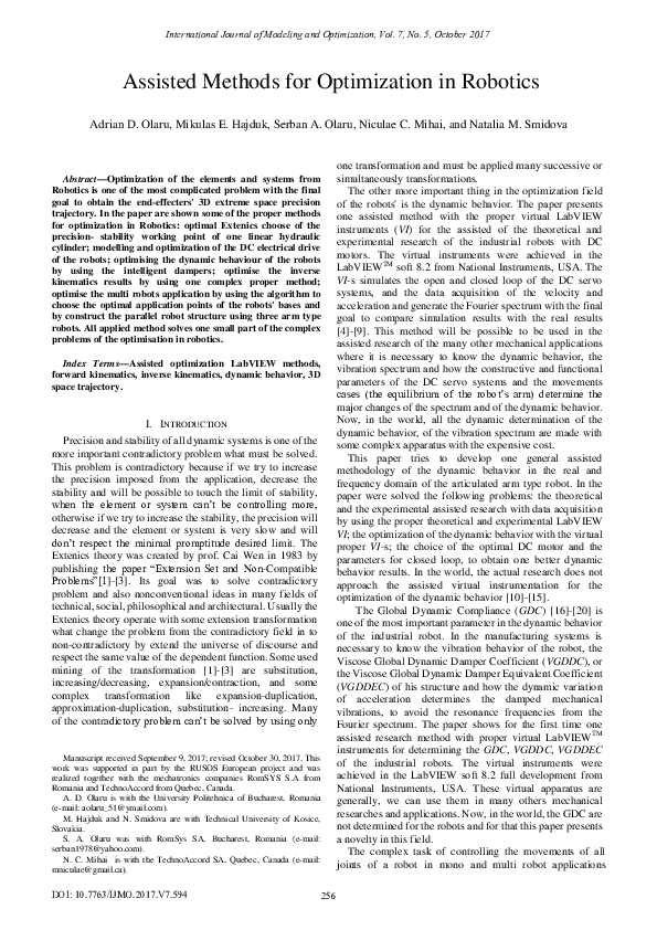 (PDF) Assisted Methods for Optimization in Robotics