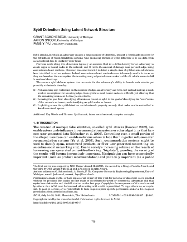 Pdf Sybil Detection Using Latent Network Structure