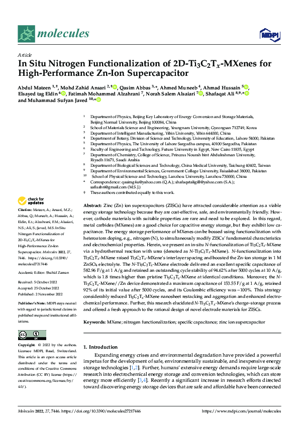 (PDF) In Situ Nitrogen Functionalization of 2D-Ti3C2Tx-MXenes for High ...
