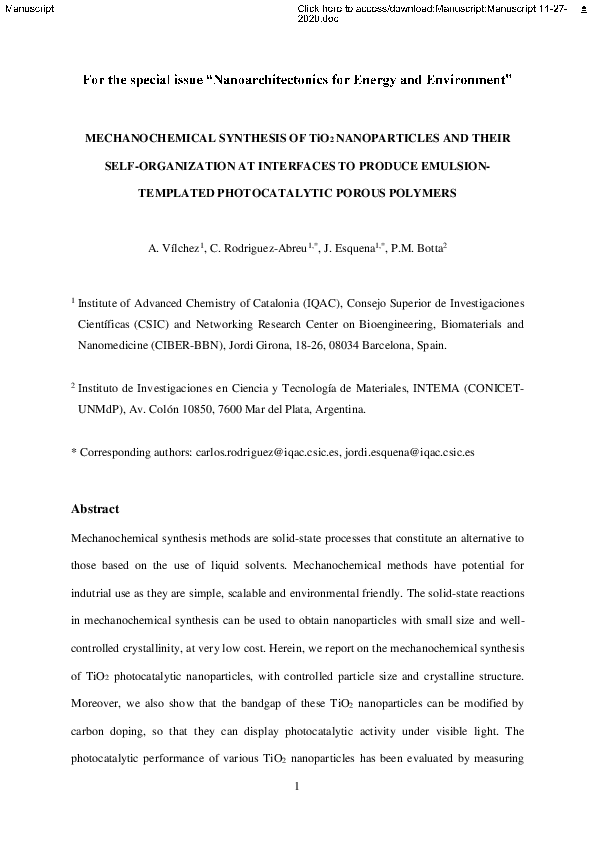 (PDF) Mechanochemical Synthesis of TiO2 Nanoparticles and Their Self ...