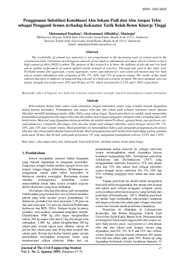 (PDF) Penggunaan Substitusi Kombinasi Abu Sekam Padi dan Abu Ampas Tebu sebagai Pengganti Semen ...