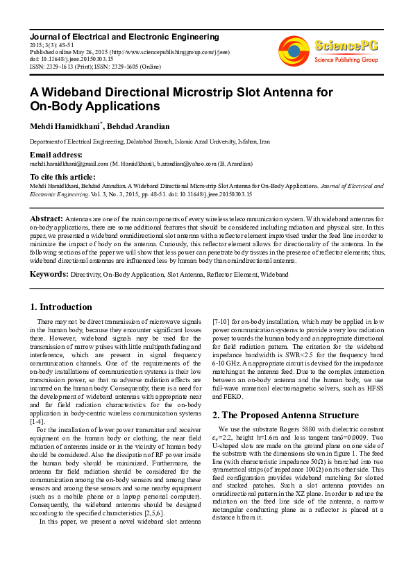 (PDF) A Wideband Directional Microstrip Slot Antenna for On-Body ...